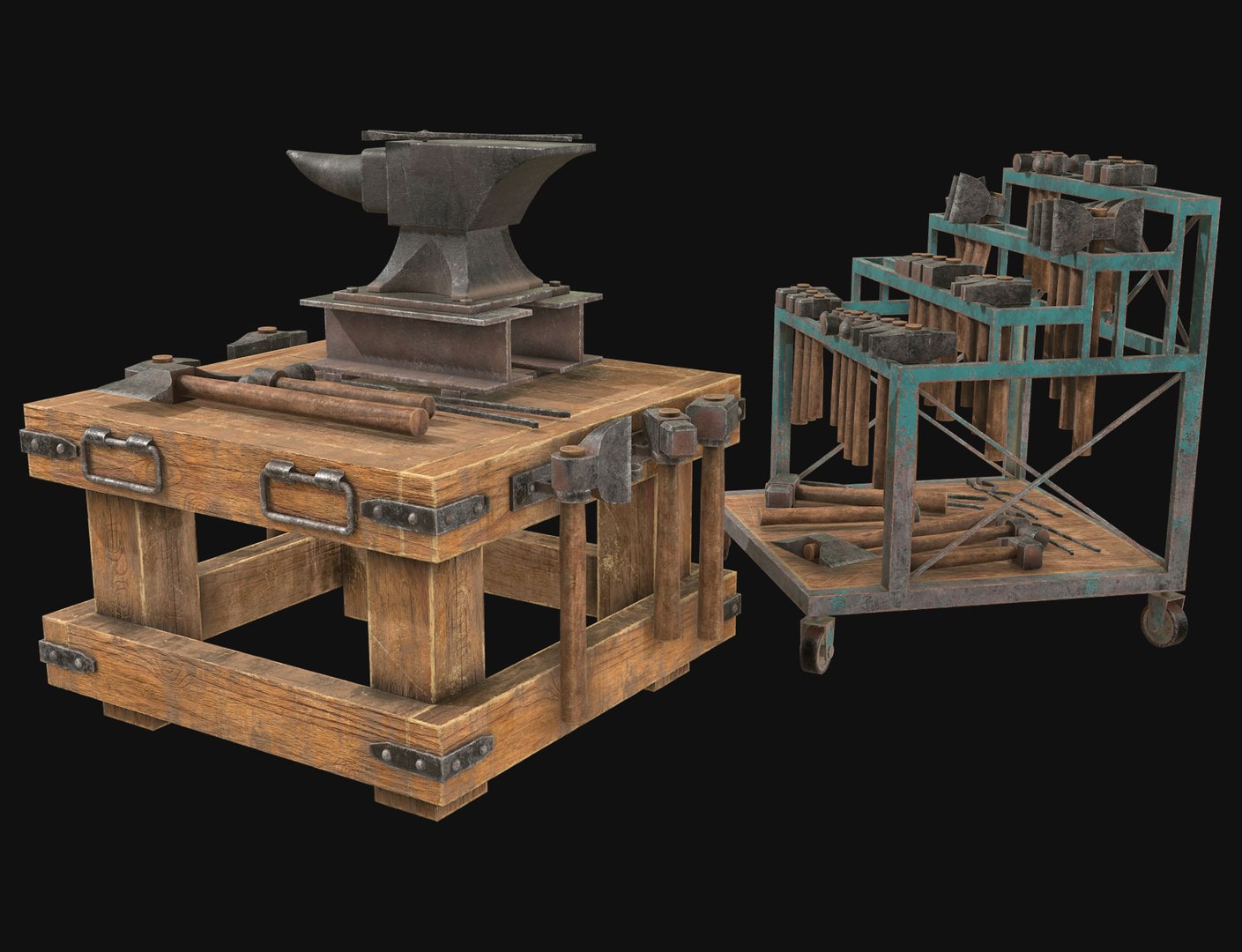 3D Anvil With Ironwork Tools And Rack 2 Model - TurboSquid 2304166