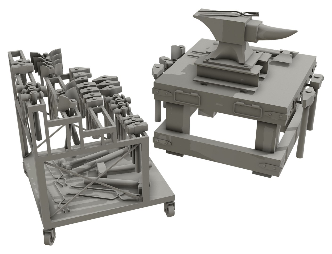 3D Anvil With Ironwork Tools And Rack 2 Model - TurboSquid 2304166