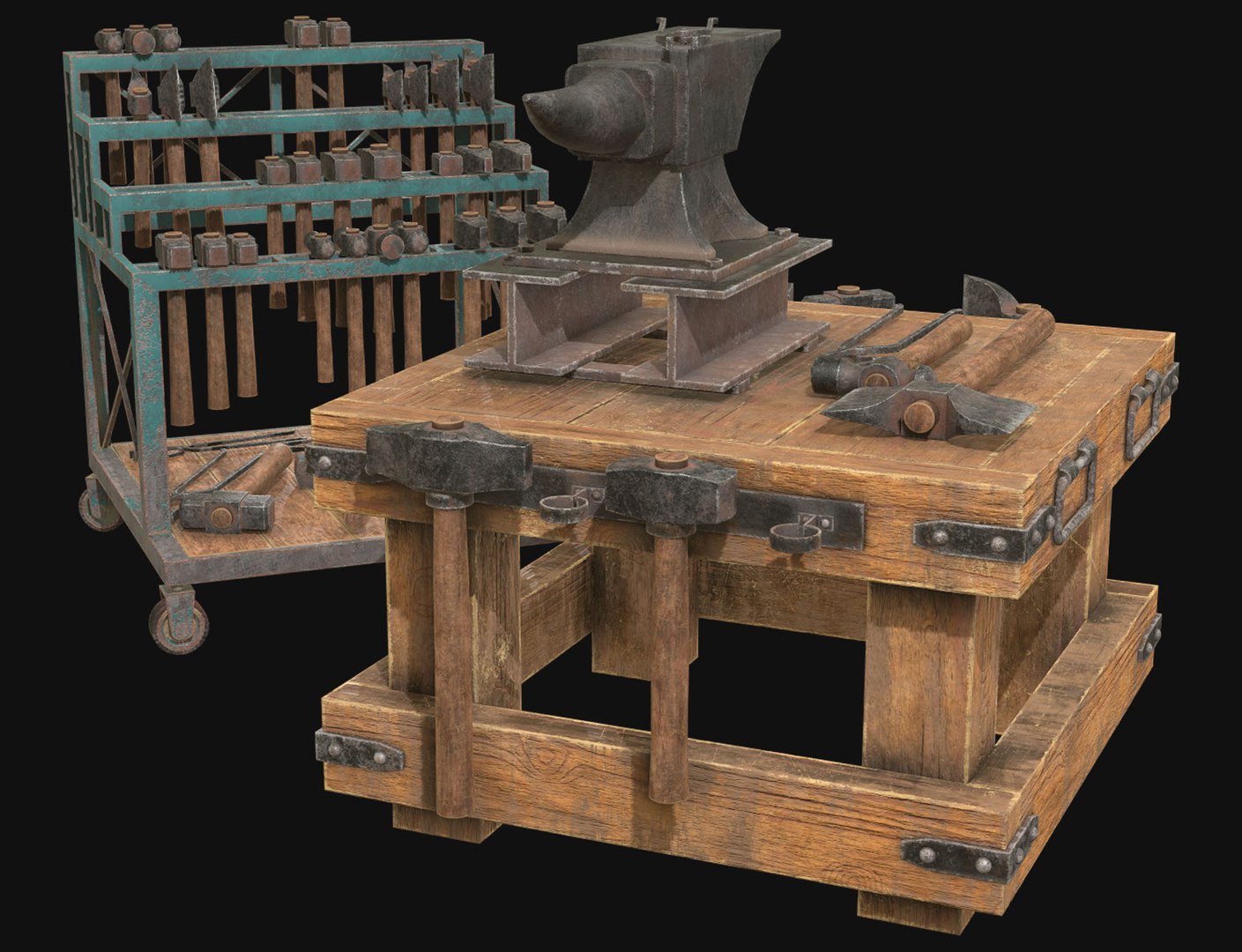 3D Anvil With Ironwork Tools And Rack 2 Model - TurboSquid 2304166