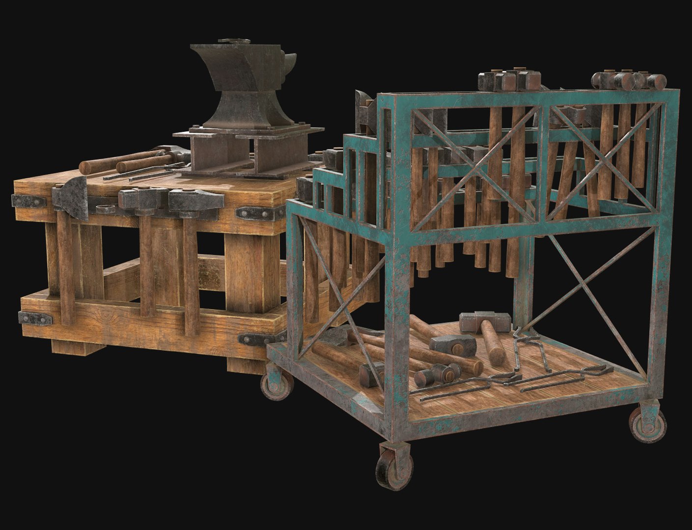 3D Anvil With Ironwork Tools And Rack 2 Model - TurboSquid 2304166