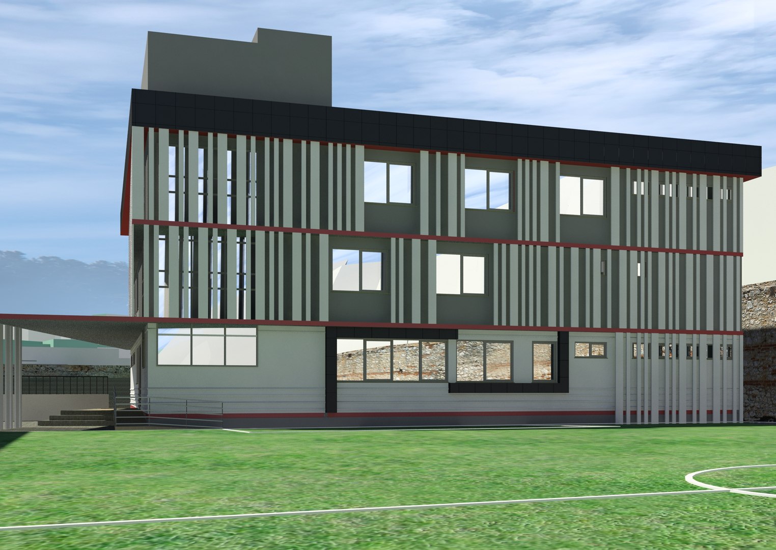 Football administrative building facade 3D model - TurboSquid 1378627