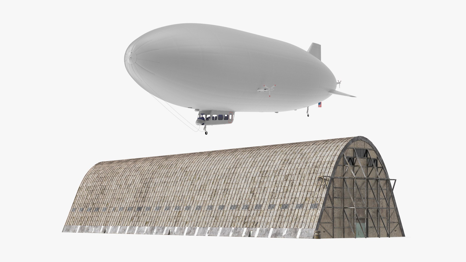 3D Model Airship With Old Hangar Collection - TurboSquid 2195425