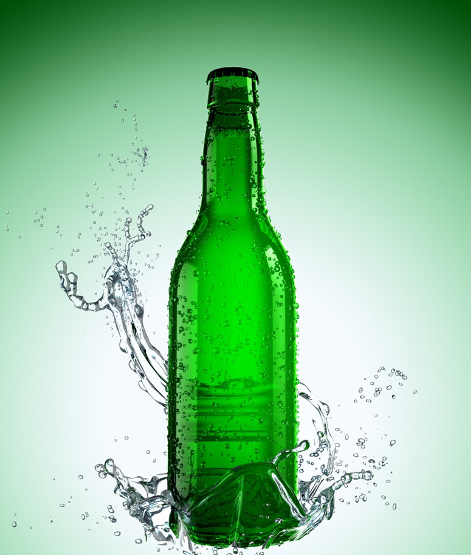 Beer Bottle Splash 3d Model
