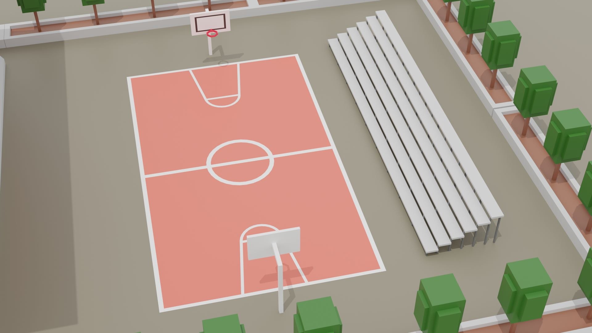 Low Poly School Building And Basketball Court Model - TurboSquid 2100519