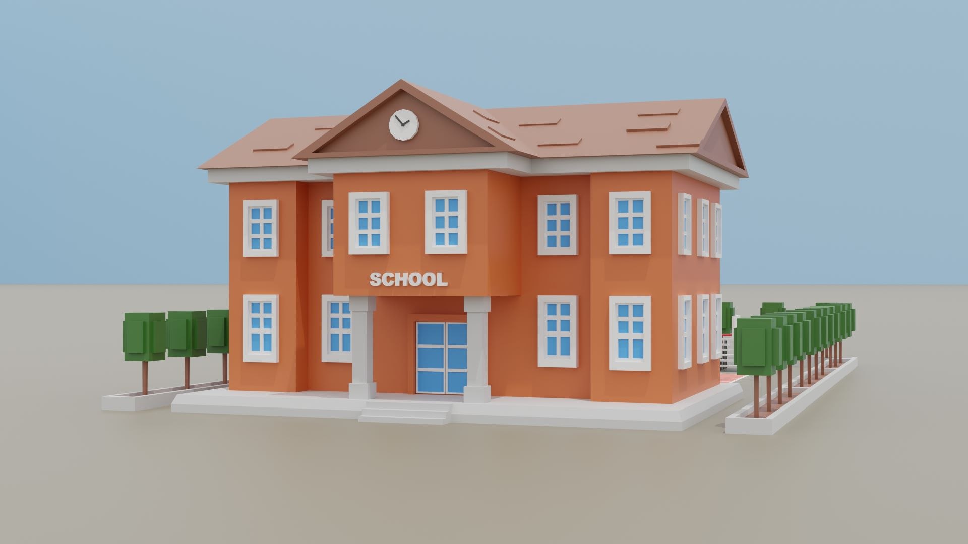 Low Poly School Building And Basketball Court Model - TurboSquid 2100519