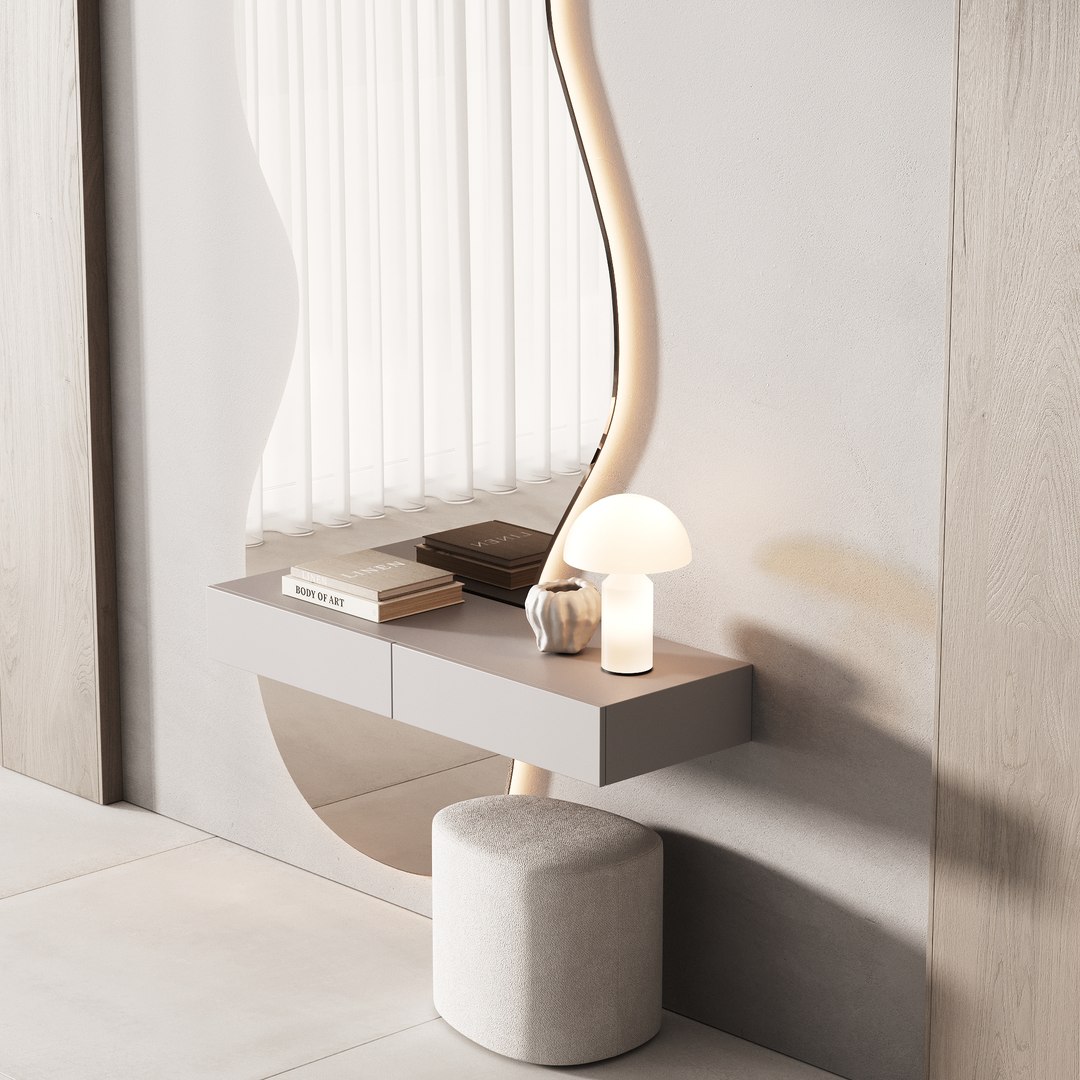 3D 489 Hallway Zone 10 Minimal Curved Shape Mirror 01 Model ...