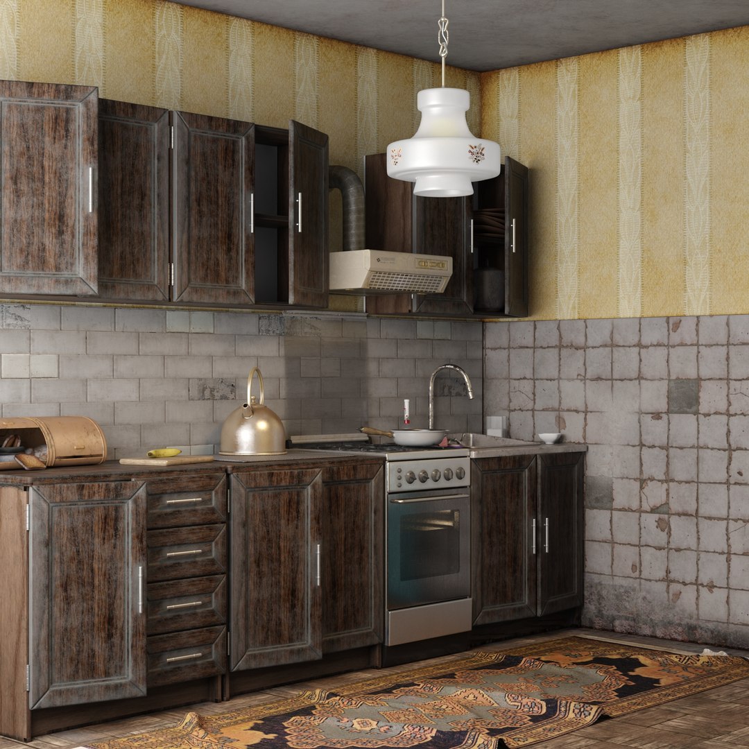 Old Kitchen Vintage Scene Interior 3D Model - TurboSquid 1631480