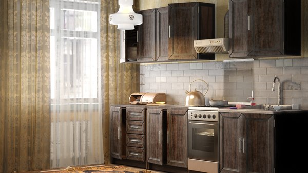 Old kitchen vintage scene interior 3D model - TurboSquid 1631480