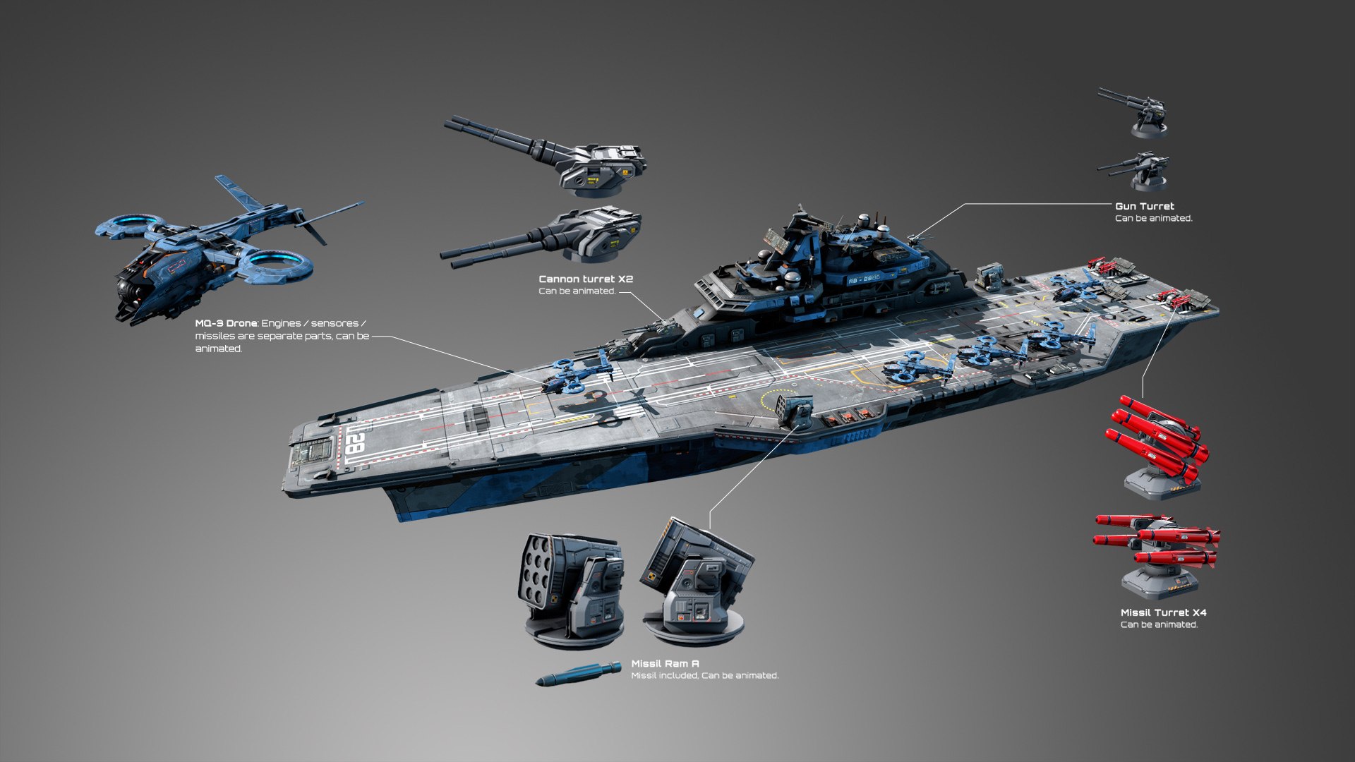 WARSHIPS - Drone Carrier 3D Model - TurboSquid 1858964