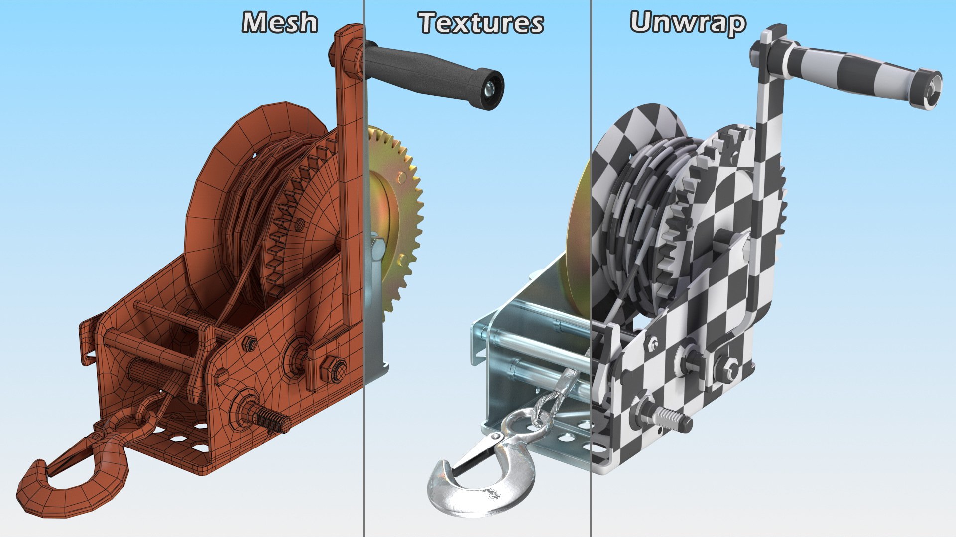 Hand Crank Winch with Steel Cable 3D - TurboSquid 1864967
