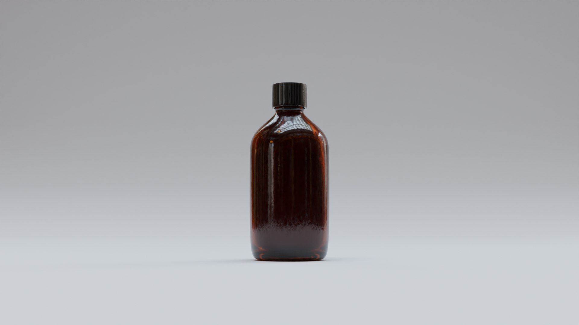 Medium Amber Boston Round Glass Bottle With Black Ribbed Screw Cap 3D ...
