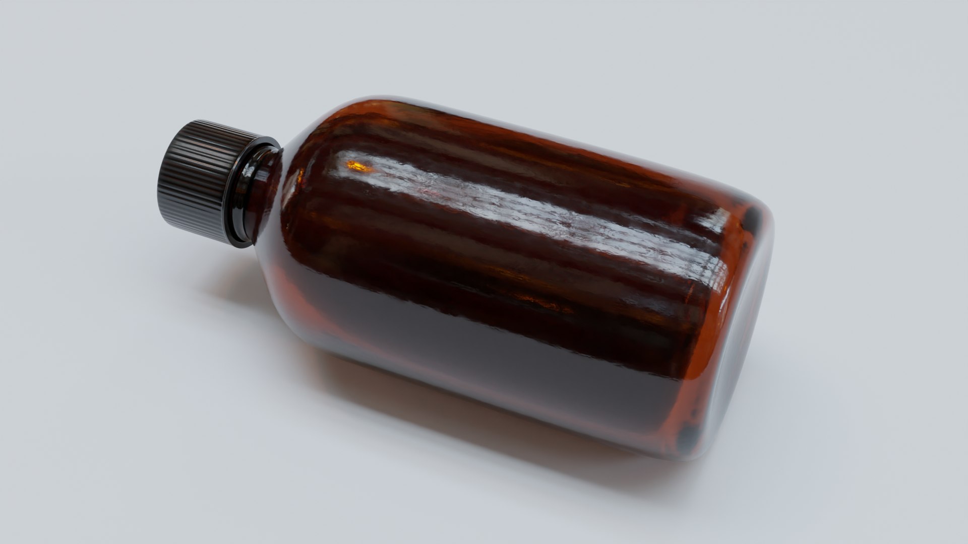 Medium Amber Boston Round Glass Bottle With Black Ribbed Screw Cap 3D ...