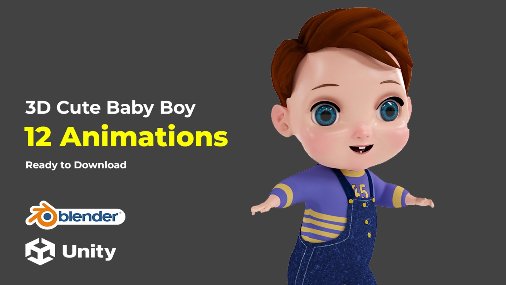 Cartoon Boy Full Rigged And Animated In Blender With Unity 3D ...