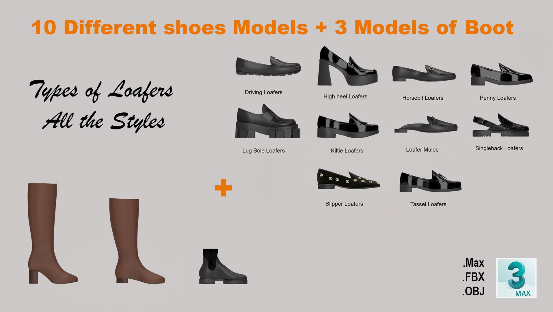3D 10 Different Shoes Model And 3 Types Of Boots Model - TurboSquid 2034631
