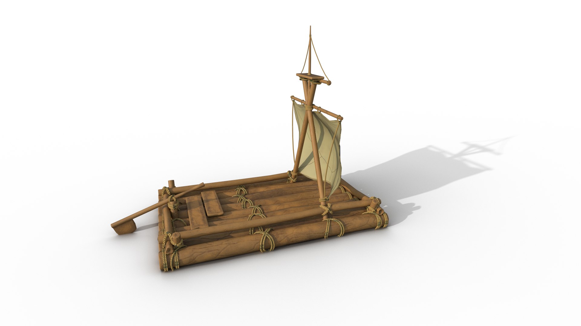 Wooden Stylized Raft PBR Low-poly Game Ready Low-poly 3D Model 3D Model ...