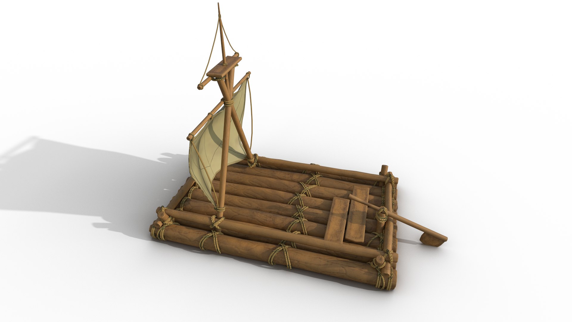 Wooden Stylized Raft PBR Low-poly Game Ready Low-poly 3D Model 3D Model ...