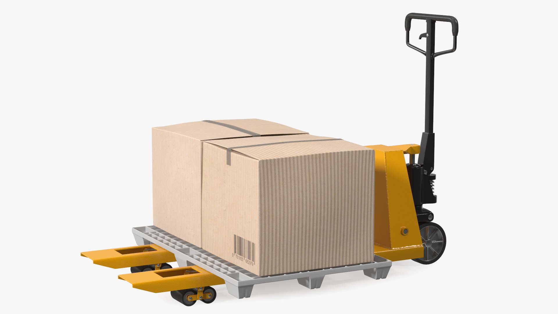 3D Yellow Hand Pallet Truck with Boxes model - TurboSquid 2145982