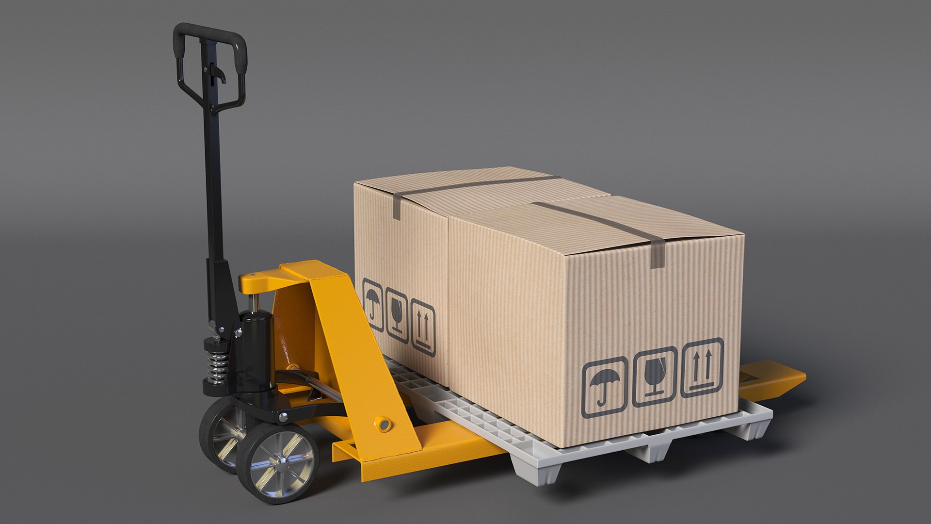 3D Yellow Hand Pallet Truck with Boxes model - TurboSquid 2145982