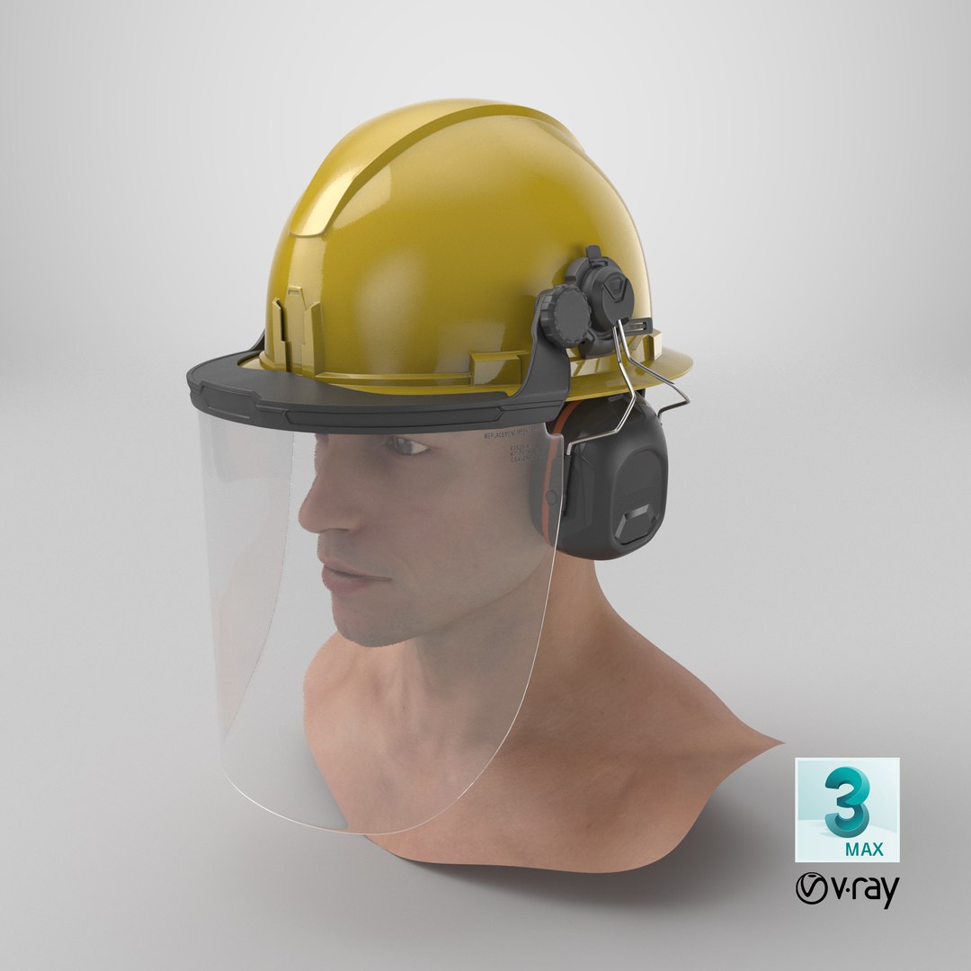 Industrial Safety Helmet On Head With Face Shield 3D Model - TurboSquid ...