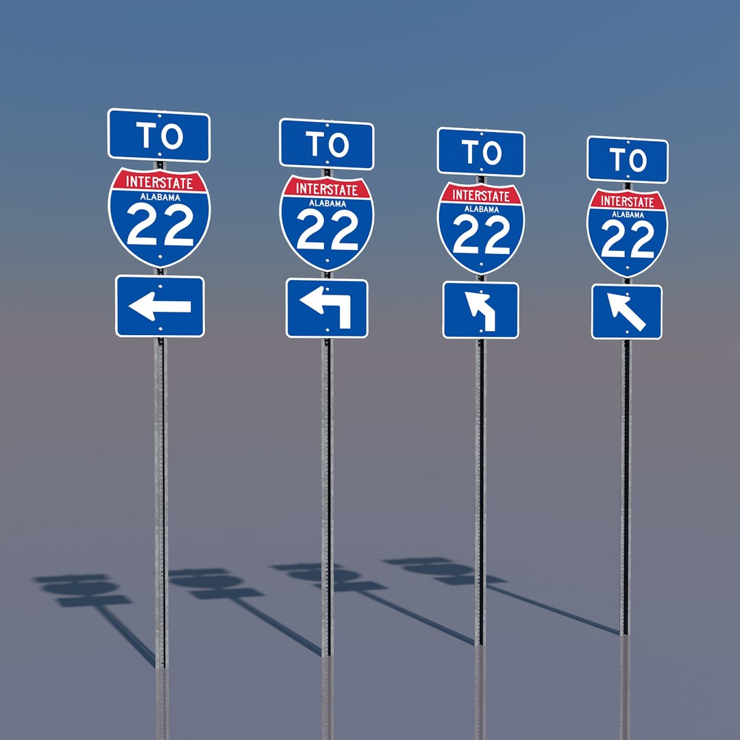 Interstate 22 Signs Alabama 3d C4d