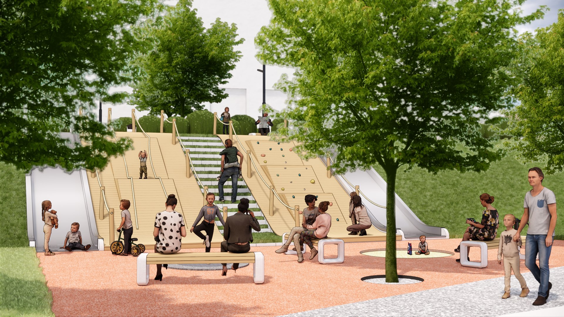 Childrens Playground With Two Slides And Ropes 3D - TurboSquid 2042260