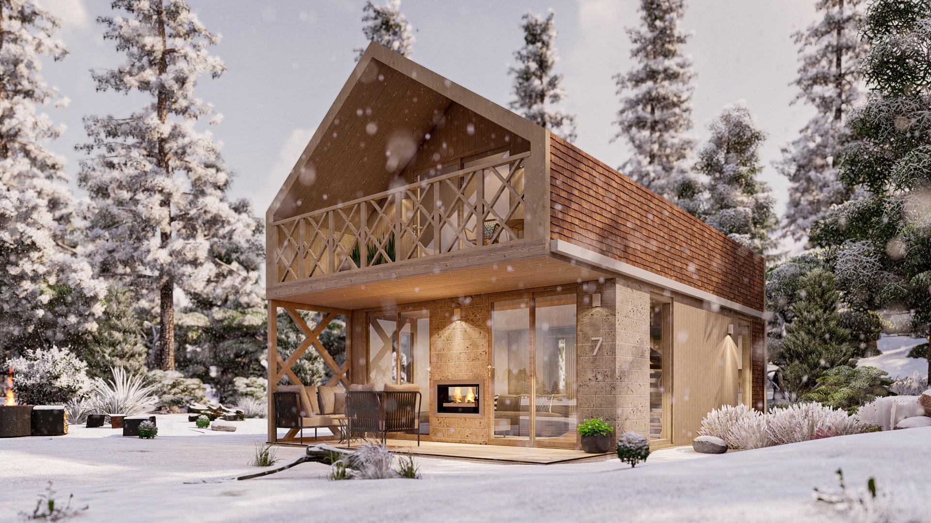 3D Alpine Style House Bungalow Chalet Basic Blue Print Plans Model ...