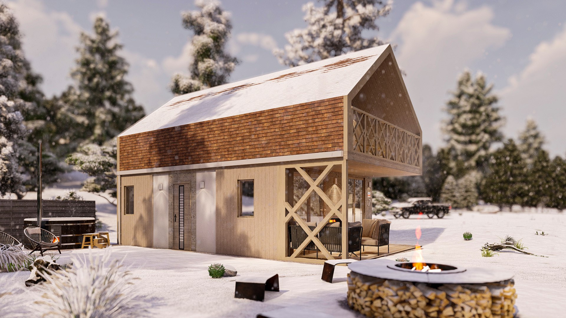 3D Alpine Style House Bungalow Chalet Basic Blue Print Plans Model ...