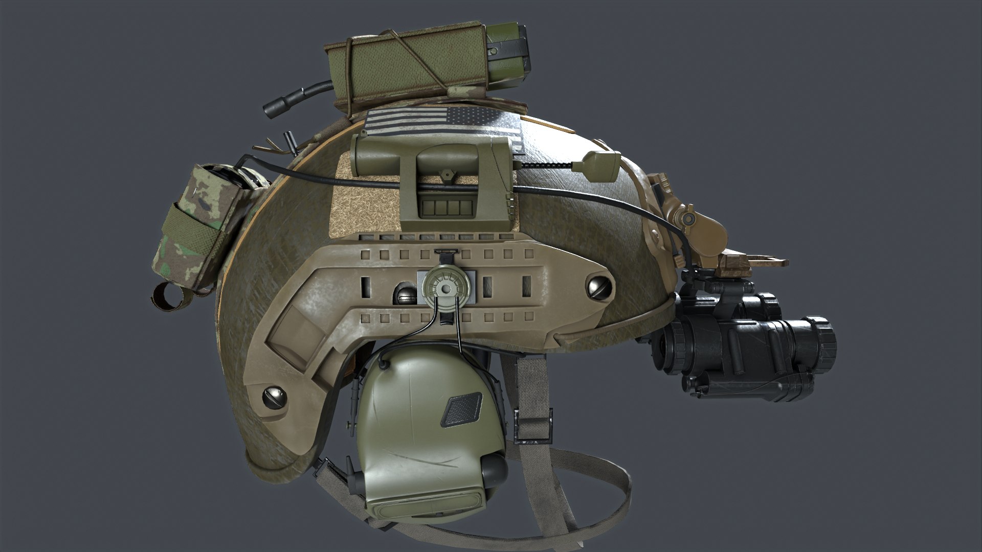 Helmet With Night Vision Goggles And Ear Protection 3D Model ...