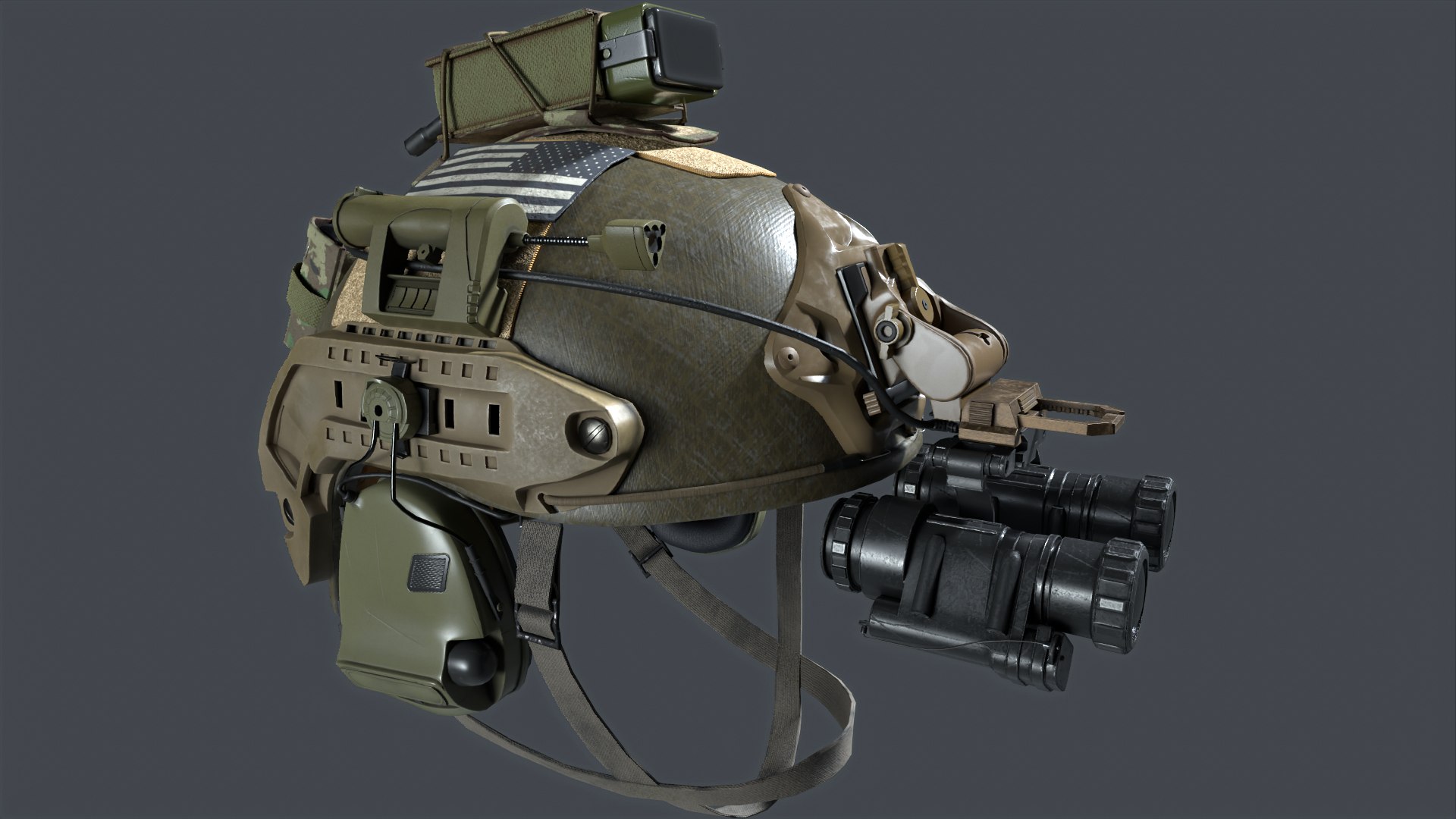 Helmet With Night Vision Goggles And Ear Protection 3D Model ...