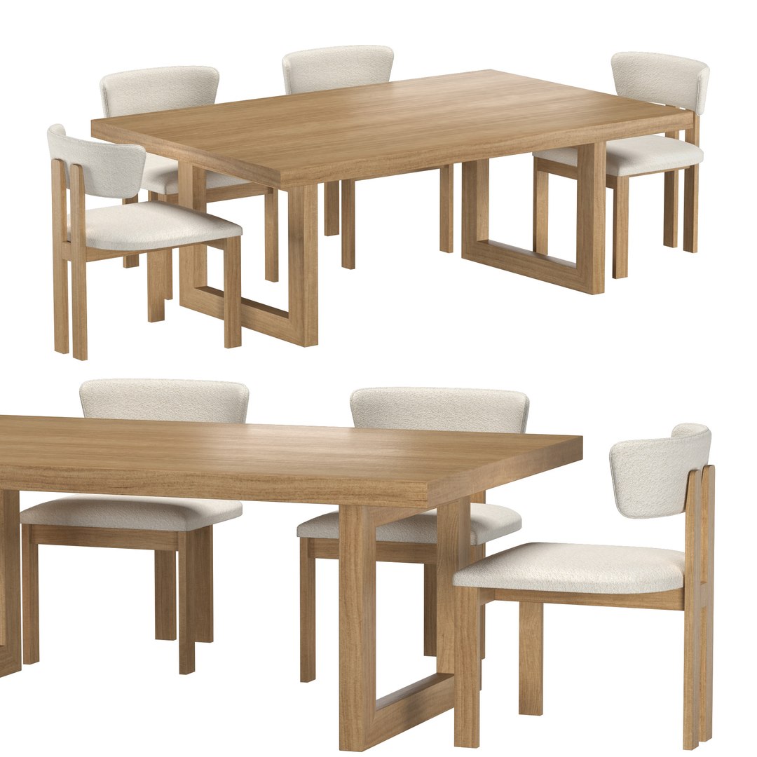 Oak Global Table Rodin Chair Dining SET 3D Model - TurboSquid 2398597