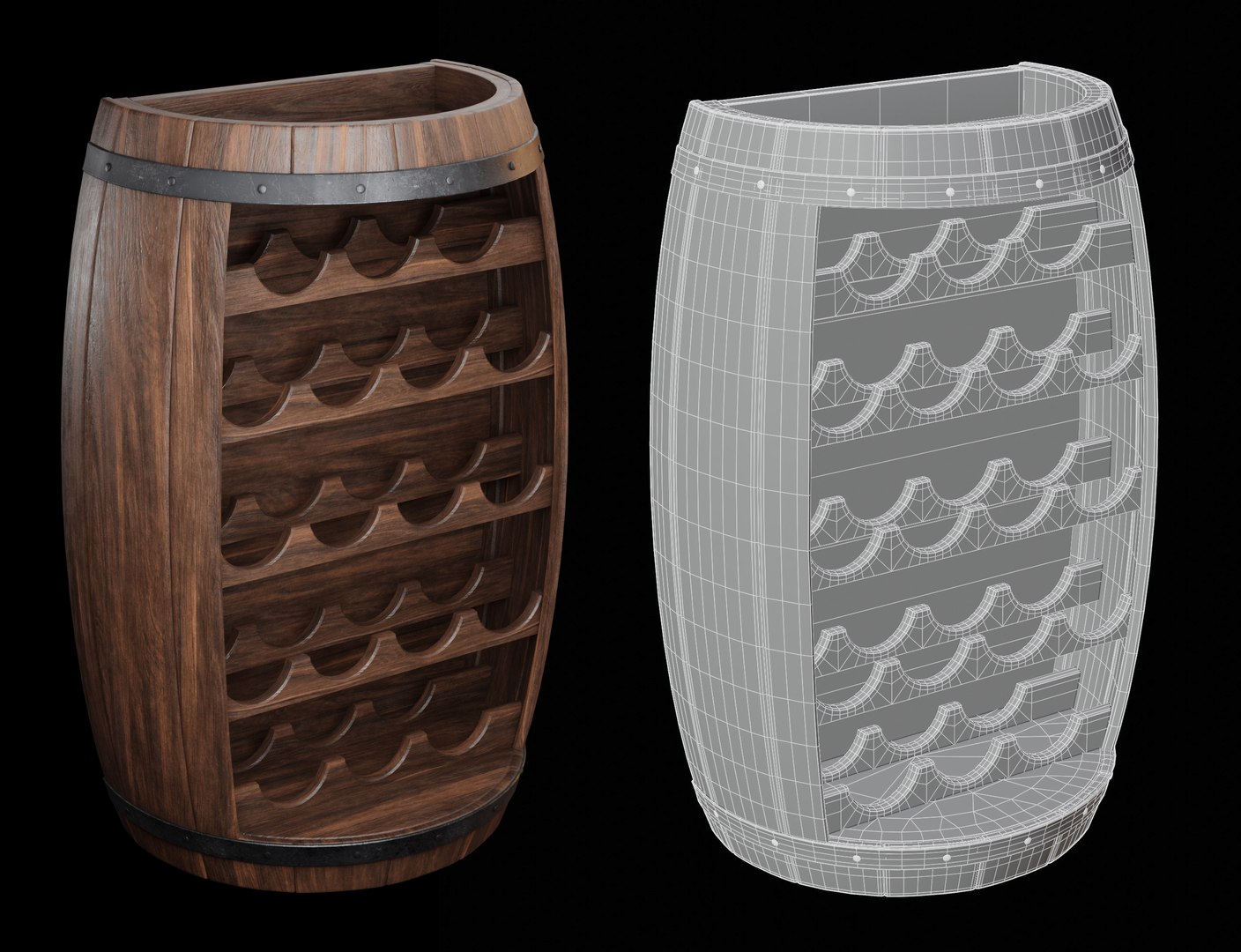 3D model Wooden Barrel Wine Rack - TurboSquid 2179315
