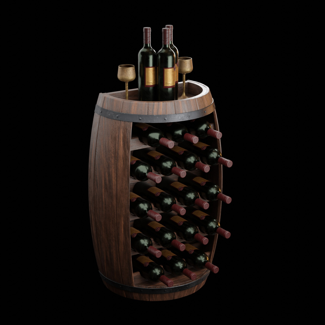 3D model Wooden Barrel Wine Rack - TurboSquid 2179315
