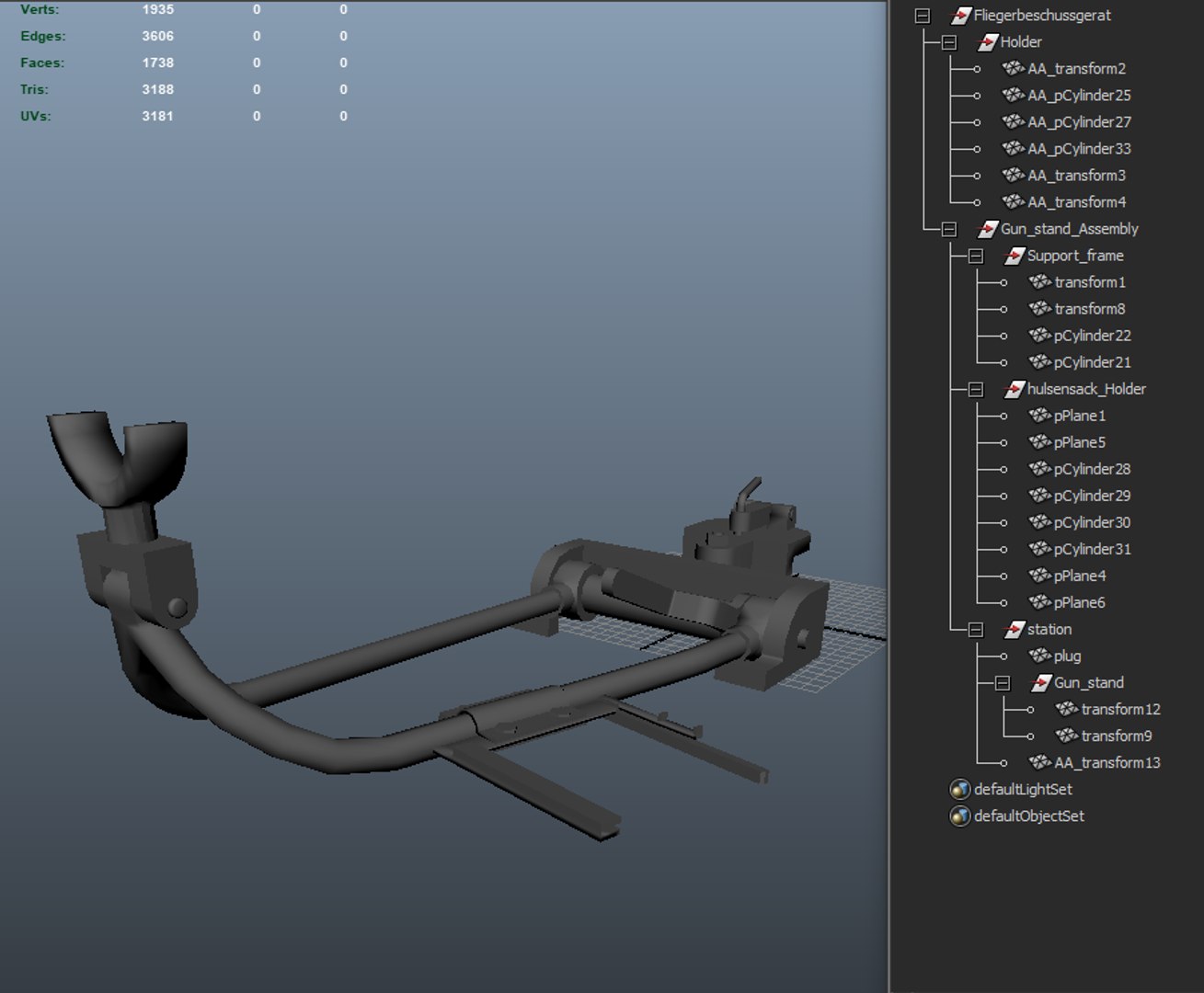 3D Model Anti Aircraft Machine Gun Frame Fliegerbeschussgerat ...