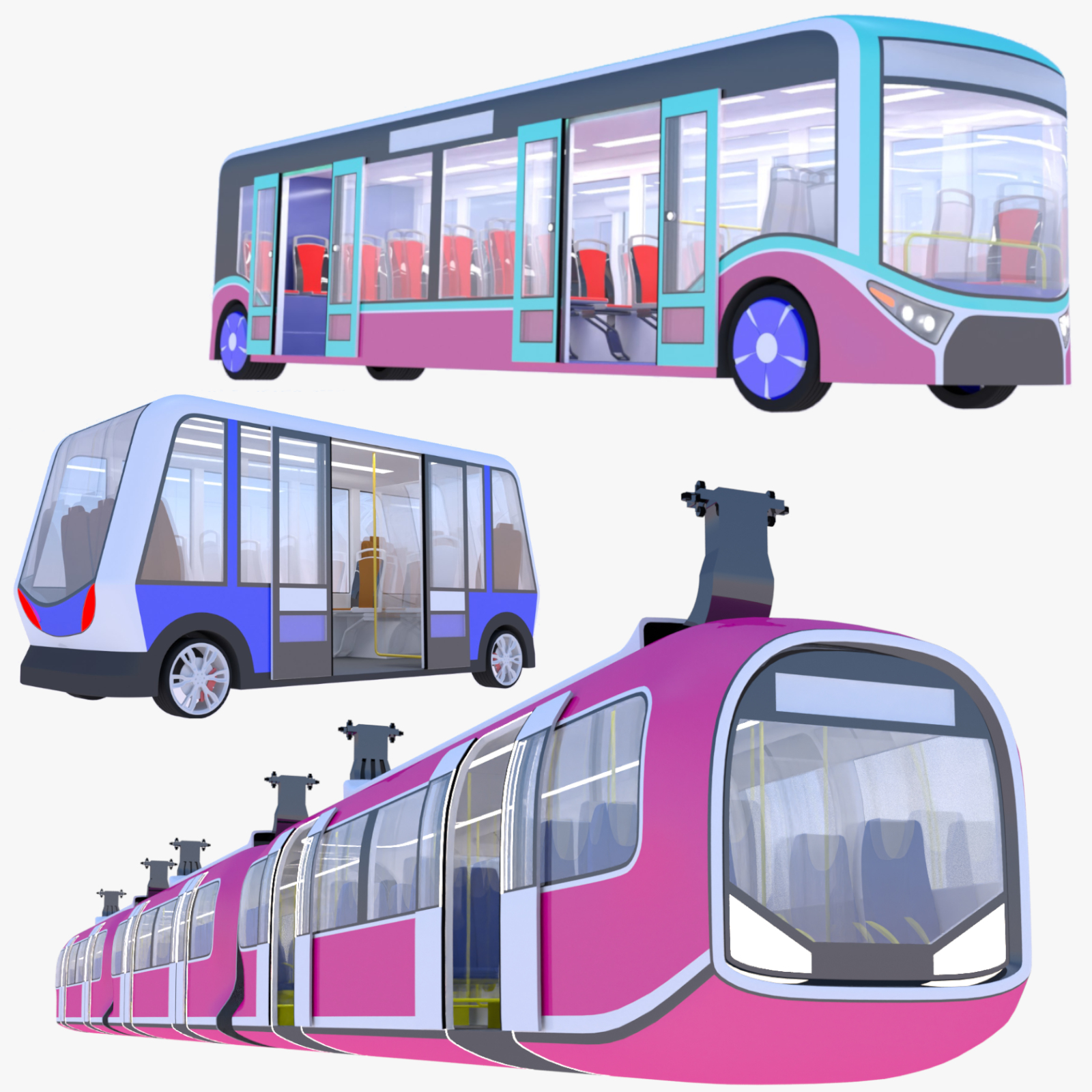 modelo 3d Tren elevado y autobuses urbanos. - TurboSquid 2209907