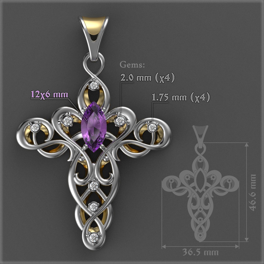 3d Gold Silver Elven Cross