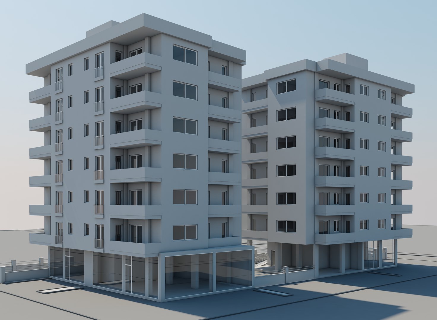 V-ray Apartment Buildings 3d Model