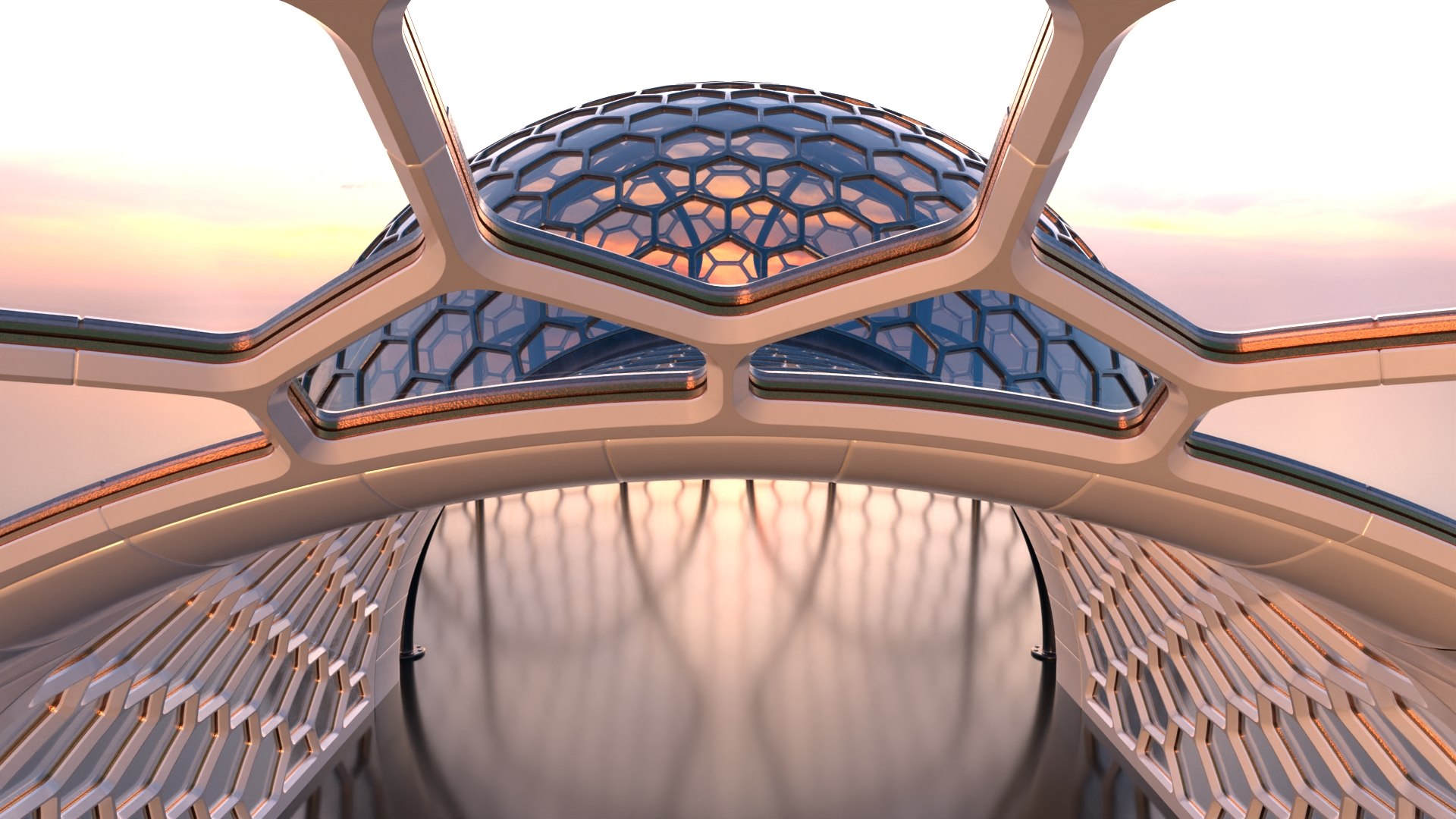 3D Model Sci-Fi Hallway Connected Big Small Glass Dome - TurboSquid 2273333