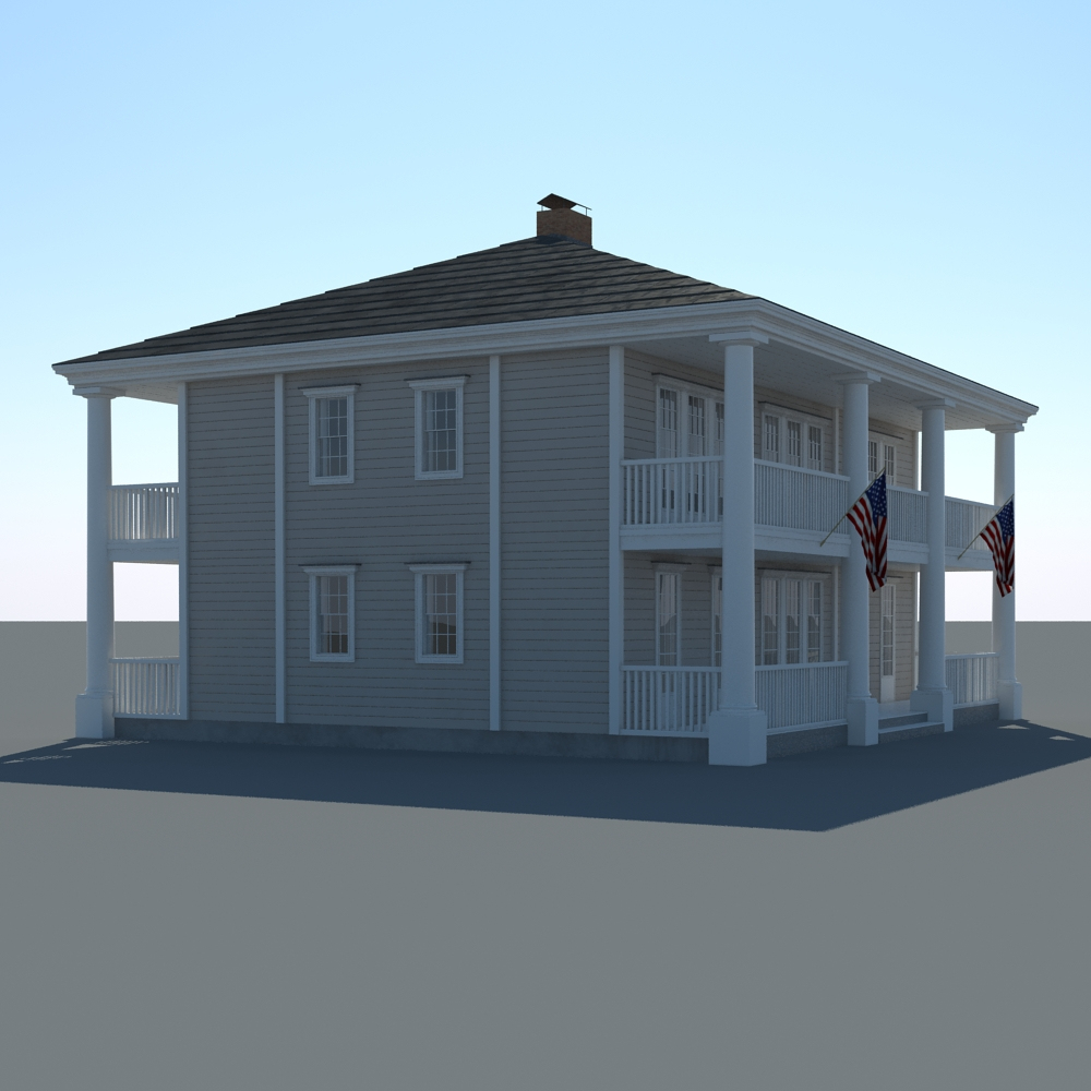 colonial house wood 3d max