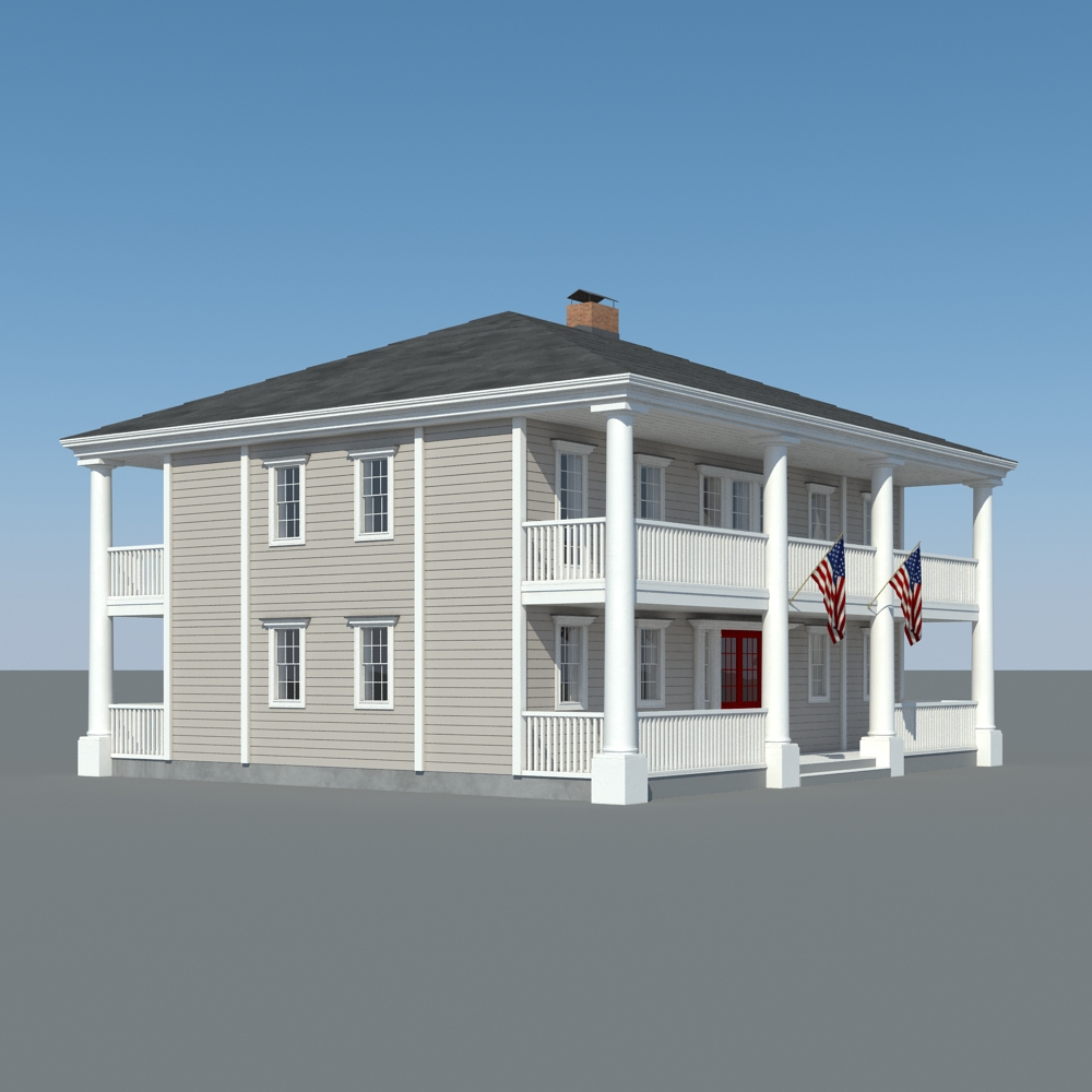 colonial house wood 3d max