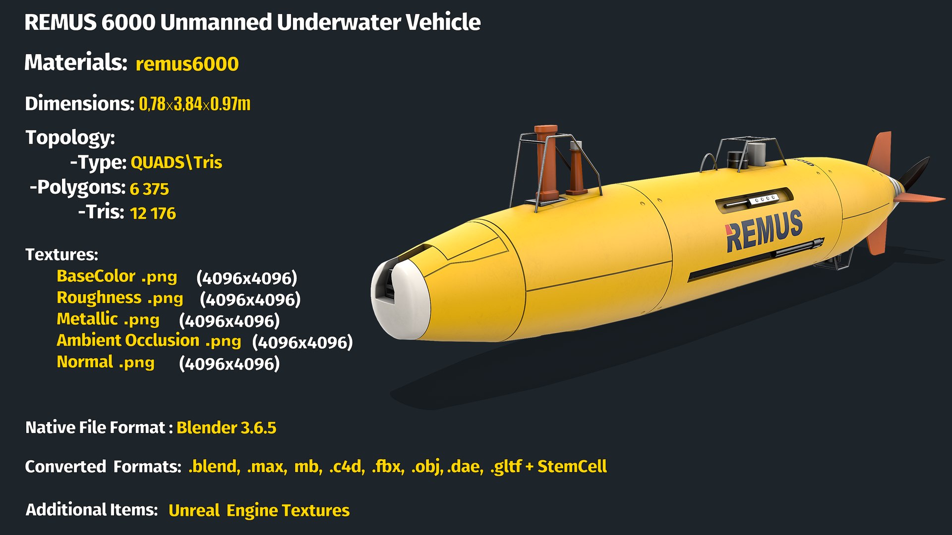 REMUS 6000 Unmanned Underwater Vehicle 3D Model - TurboSquid 2166194