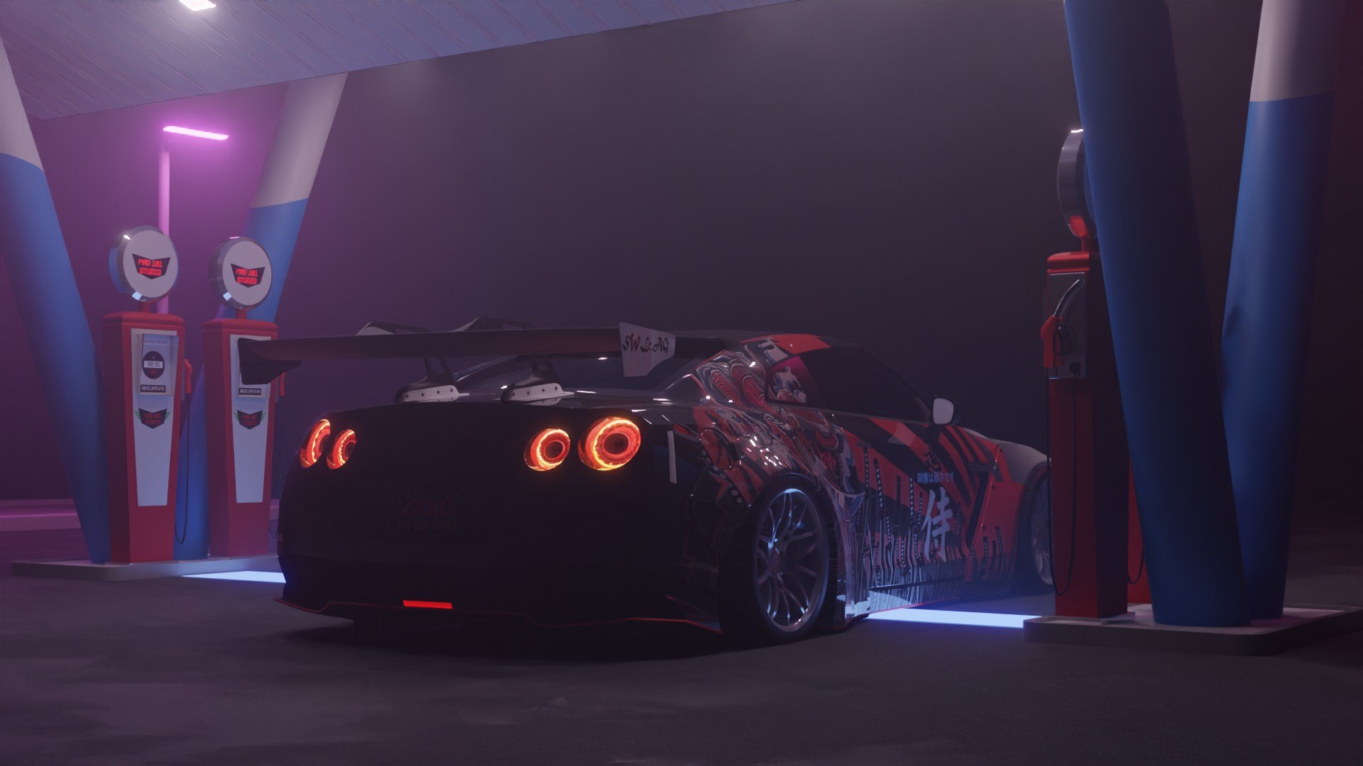 3D Neon Gas Station and Nissan-GTR - TurboSquid 2156724