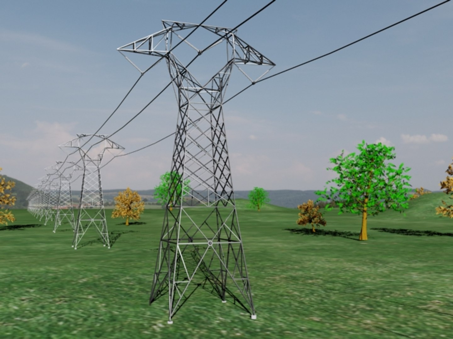 Tension Power Pylon Line 3d Model