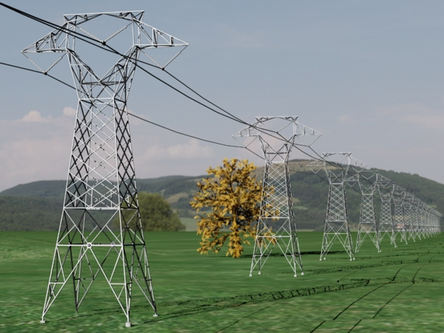 Tension Power Pylon Line 3d Model
