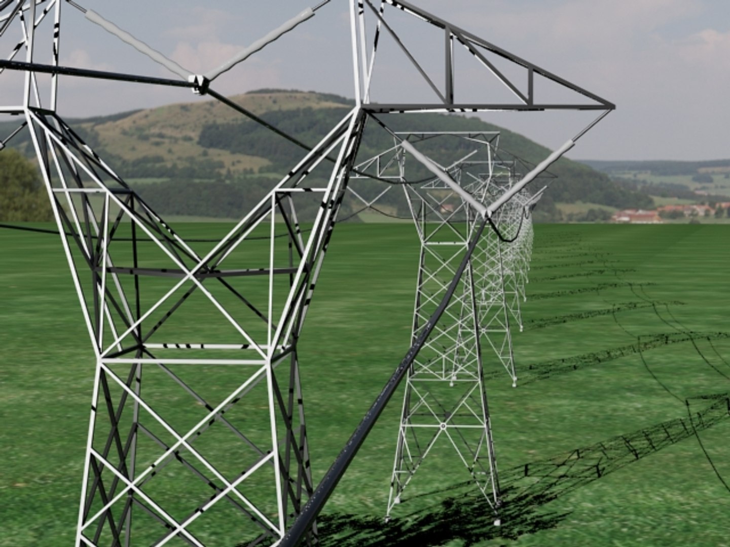 Tension Power Pylon Line 3d Model