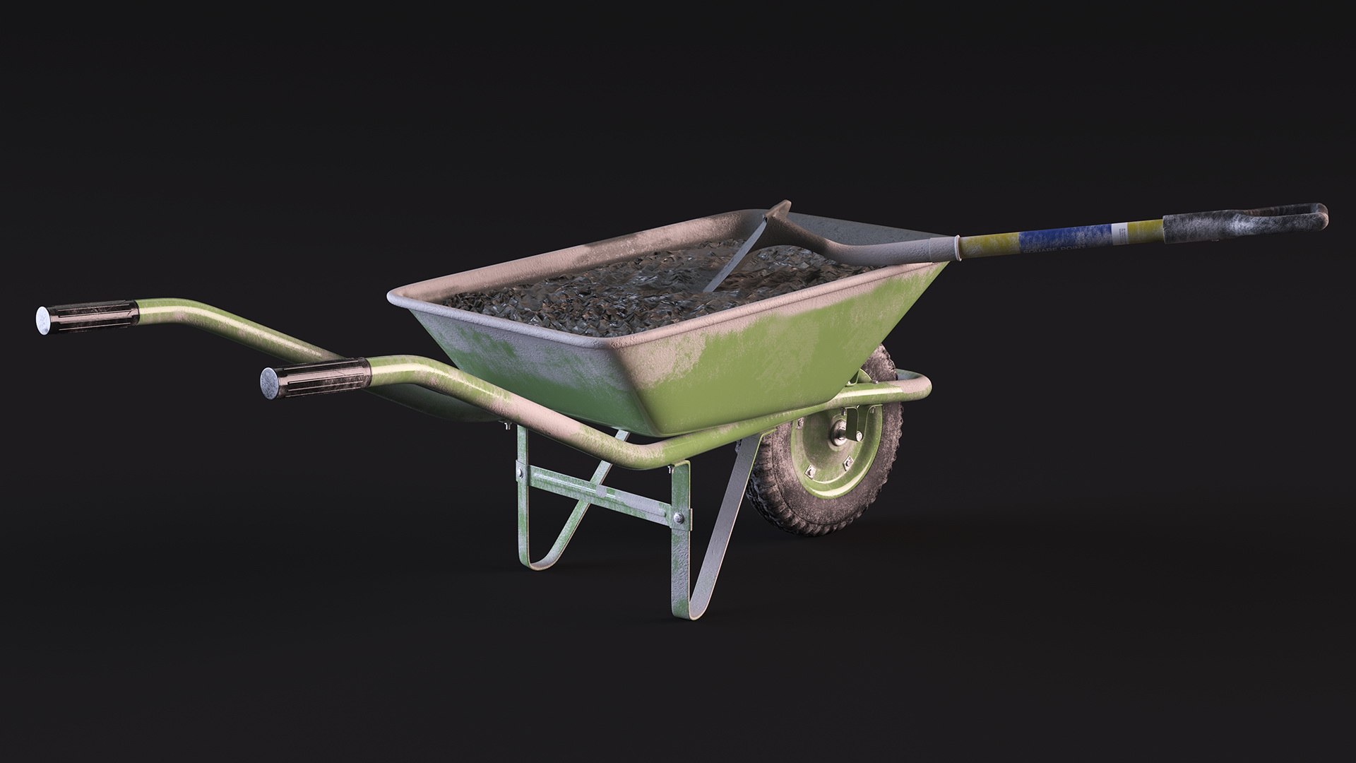 Construction Wheelbarrow Full Of Cement With Shovel 3D Model ...