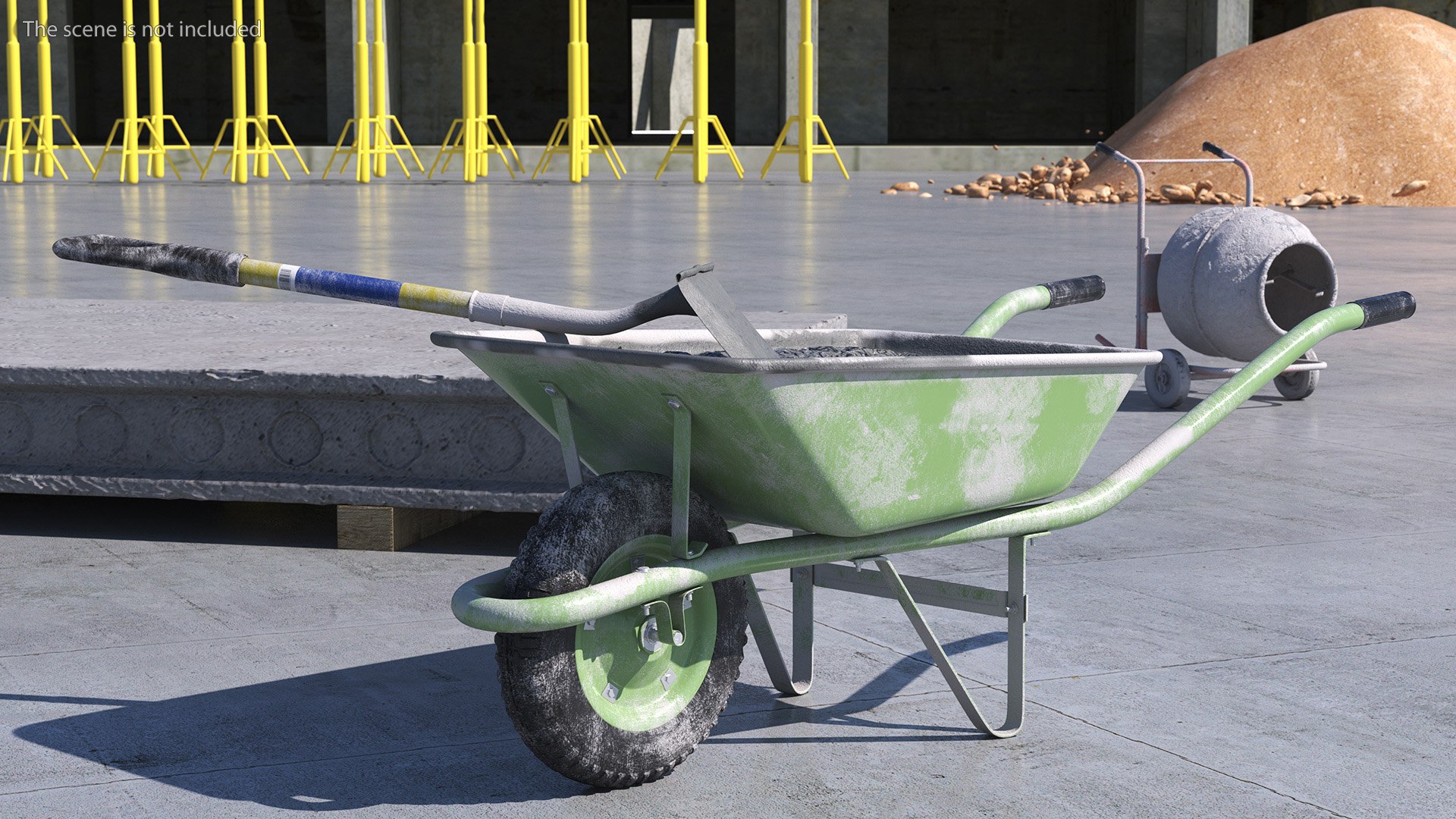 Construction Wheelbarrow Full Of Cement With Shovel 3D Model ...