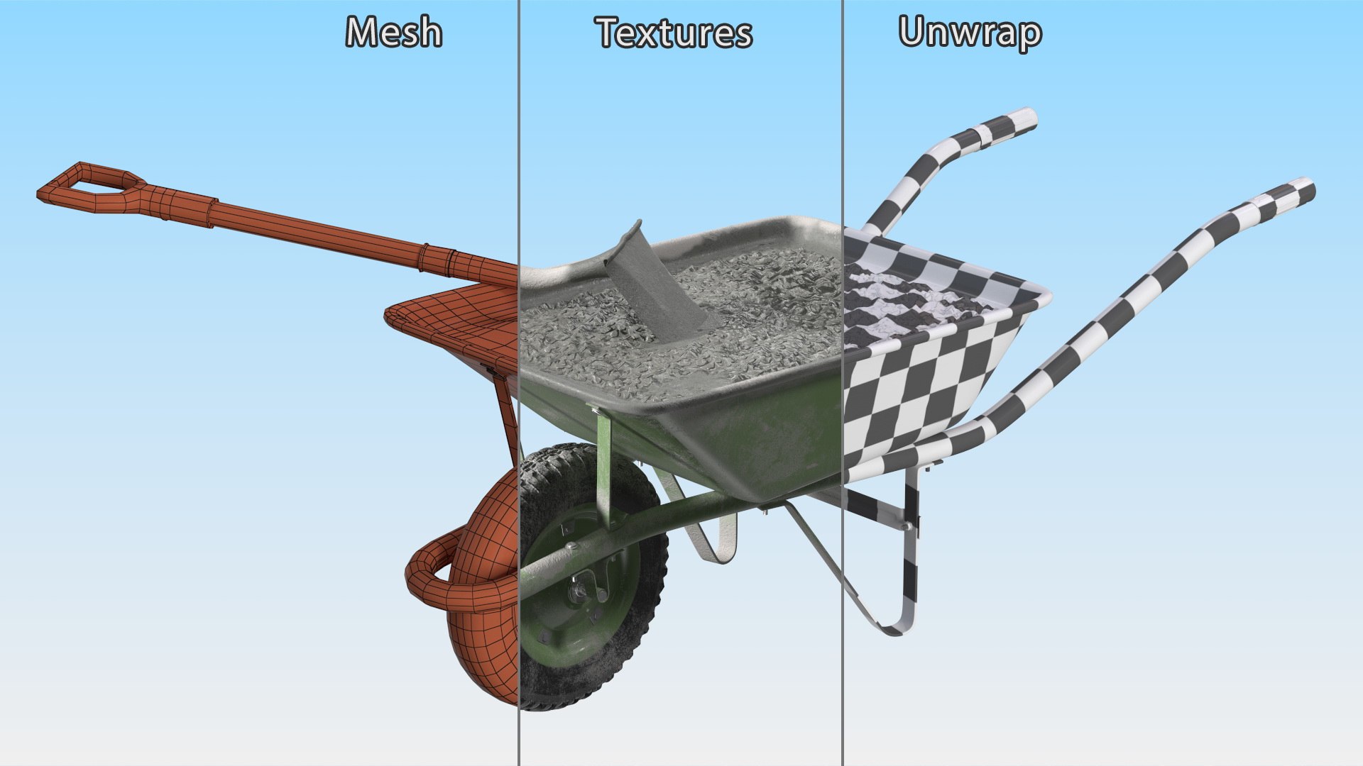 Construction Wheelbarrow Full of Cement with Shovel 3D model ...