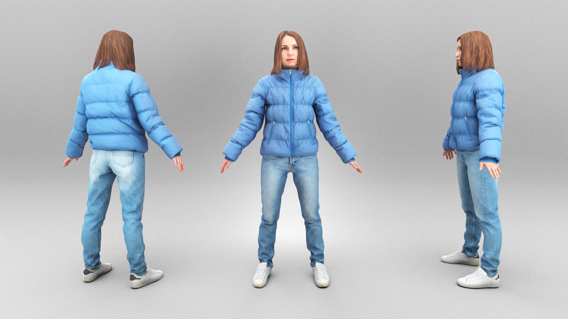 Woman In Puffer Jacket In A-pose 375 Model - TurboSquid 1985048