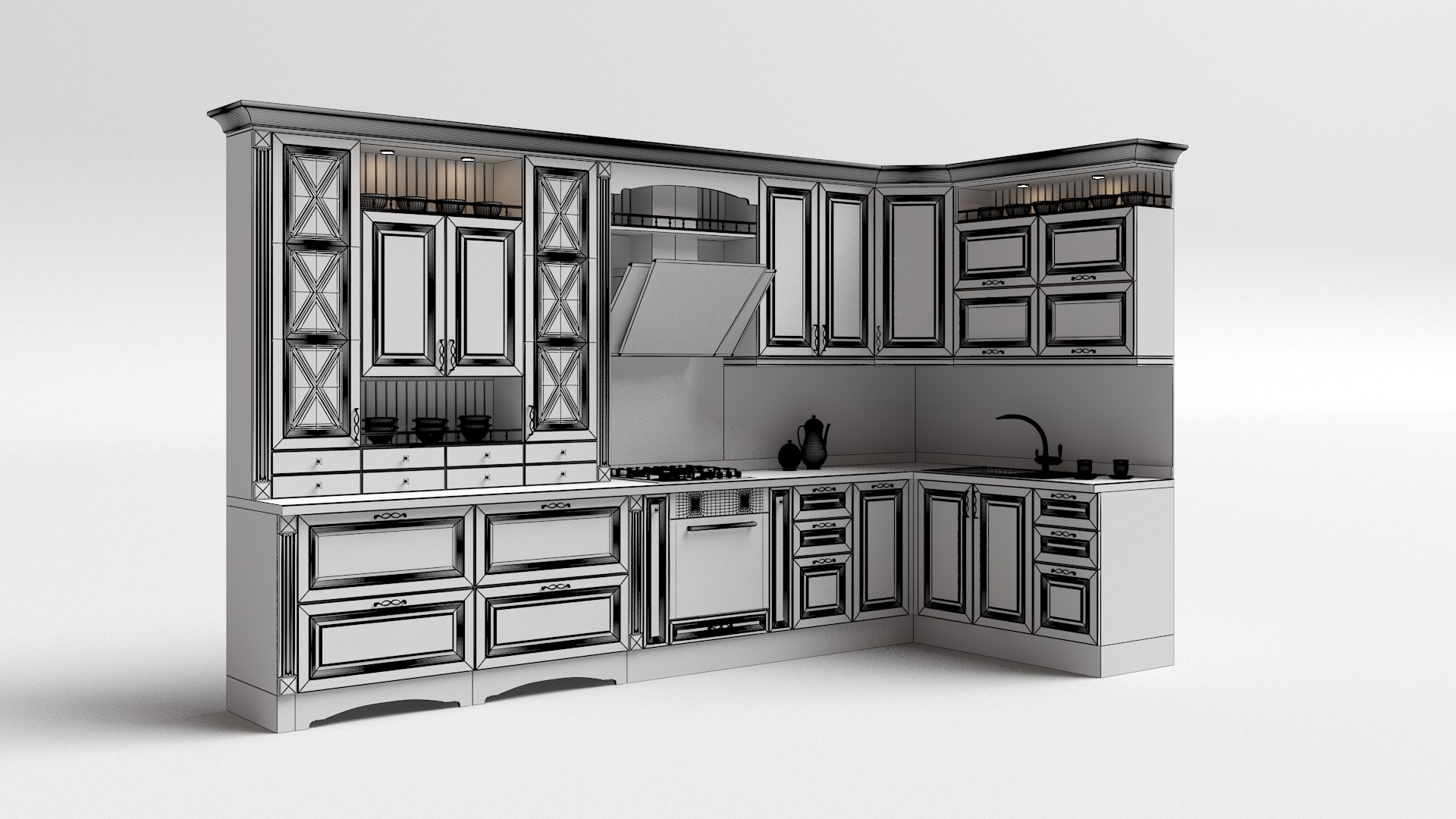 3D Classic L-Shaped Kitchen 3D Model - Elegant Design Model ...