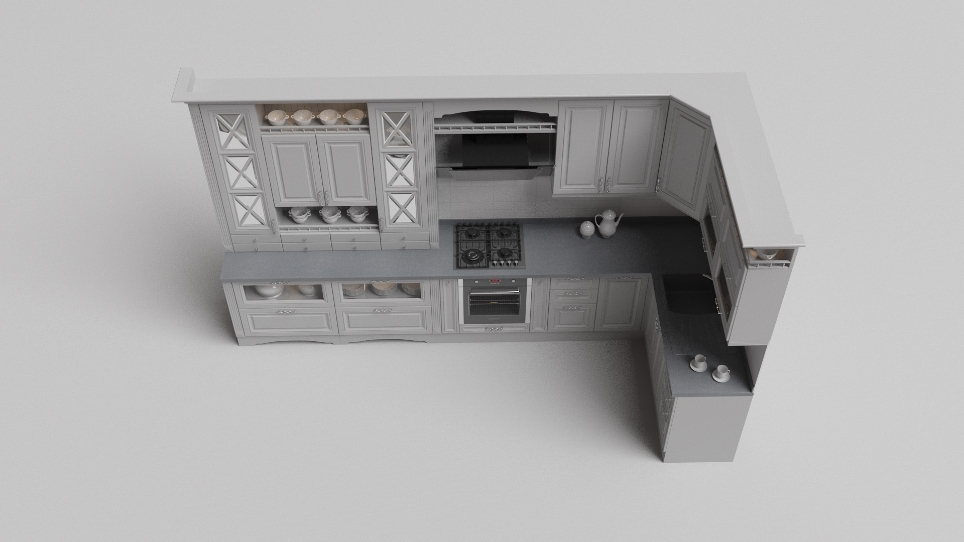 3D Classic L-Shaped Kitchen 3D Model - Elegant Design Model ...